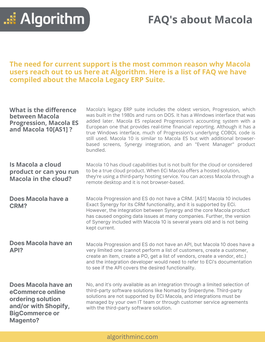 Legacy Macola Suite FAQ